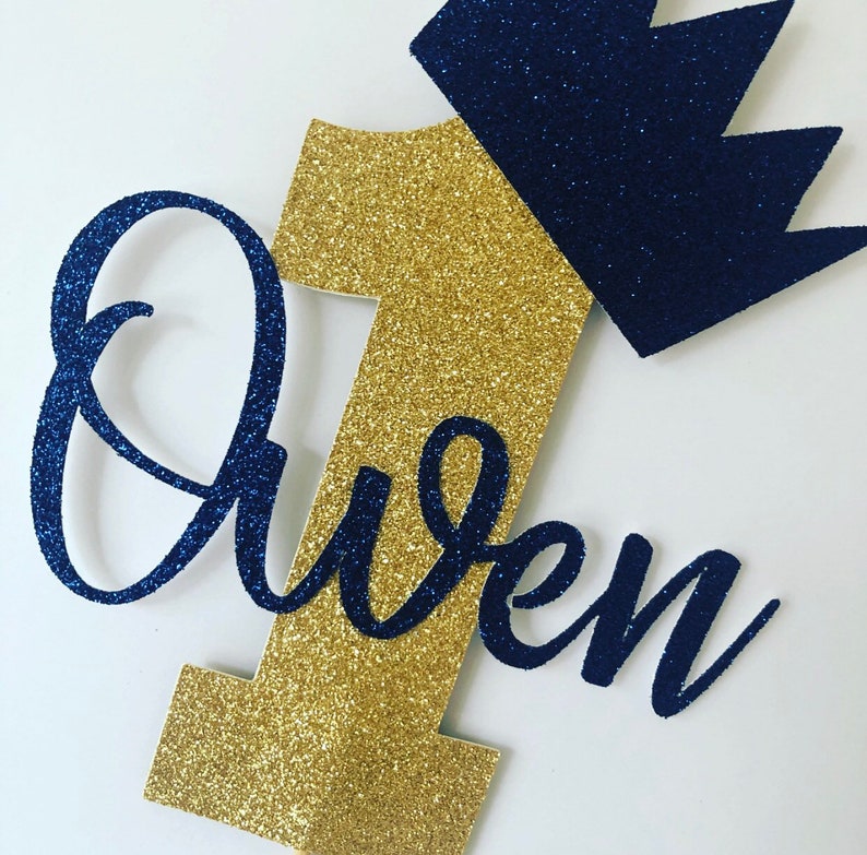 Gold and Navy Custom Personalised Number One Cake Topper 1st - Etsy