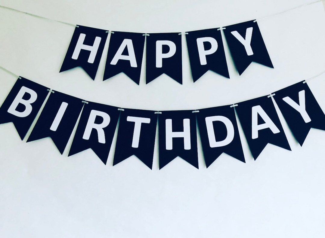 Happy Birthday Banner, Birthday Bunting, Black and White, Happy ...