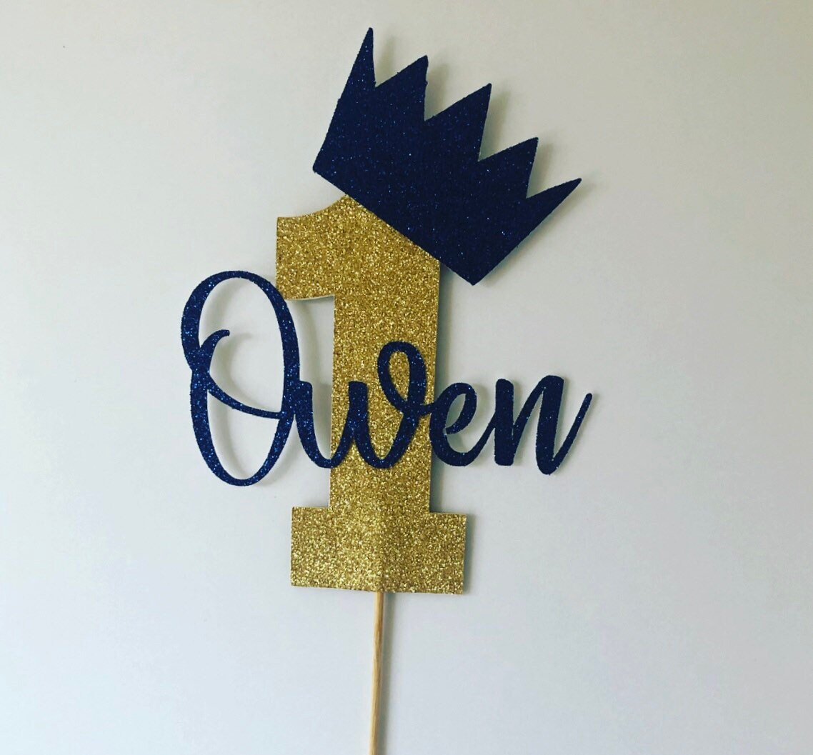 Gold and Navy Custom Personalised Number One Cake Topper 1st | Etsy