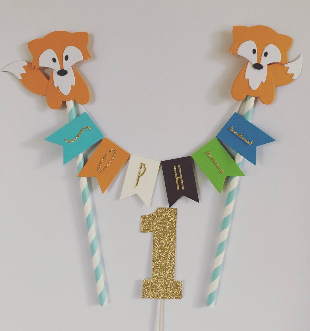 Personalised Custom Fox Cake Topper Fox Bunting Woodland Fox Cake ...