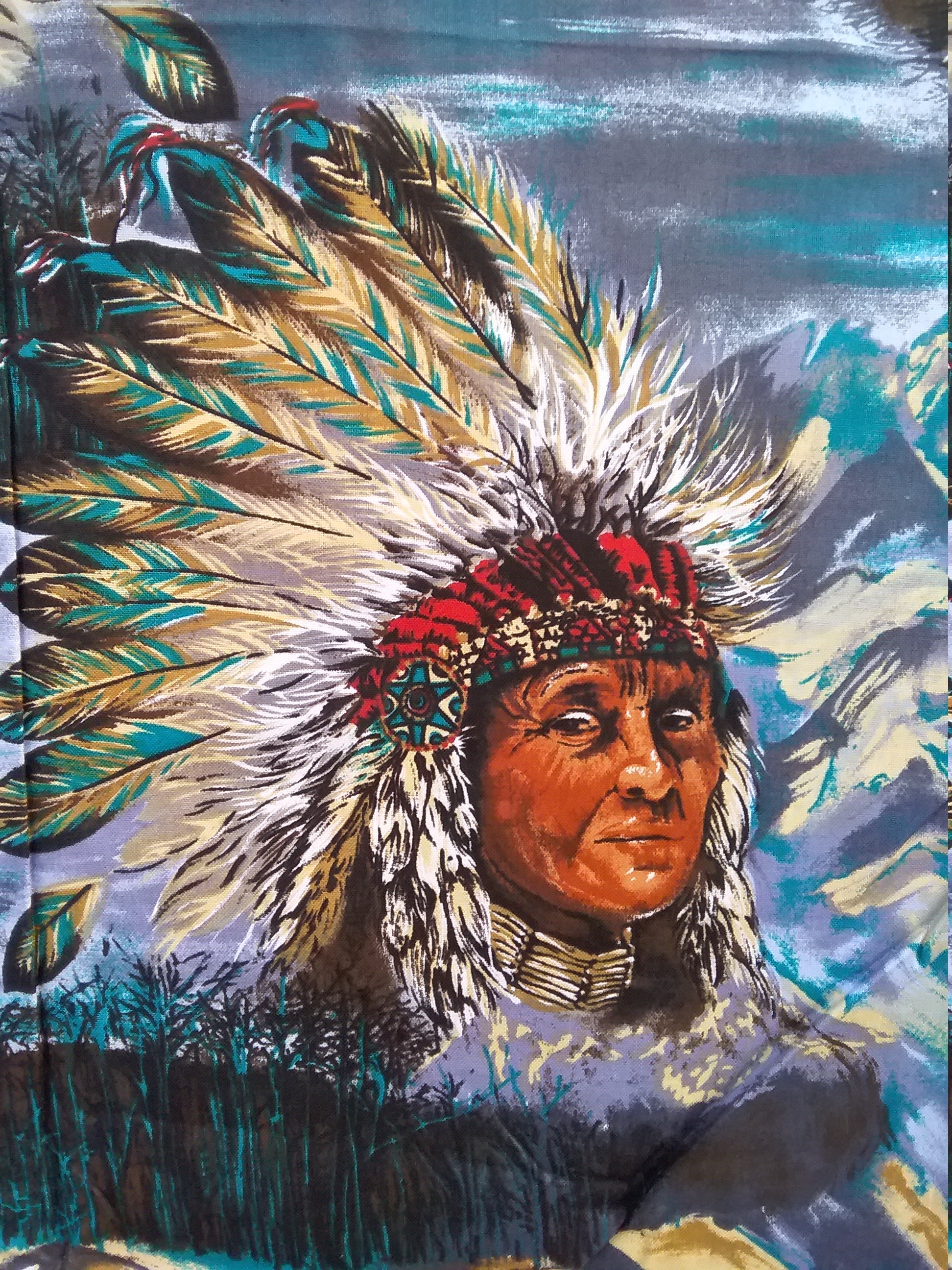 vintage-indian-chief-fabric-with-rich-colors-etsy