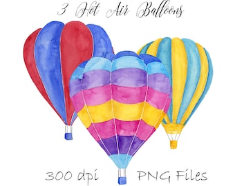Balloons Watercolor Clipart PNG Instant Download Hand