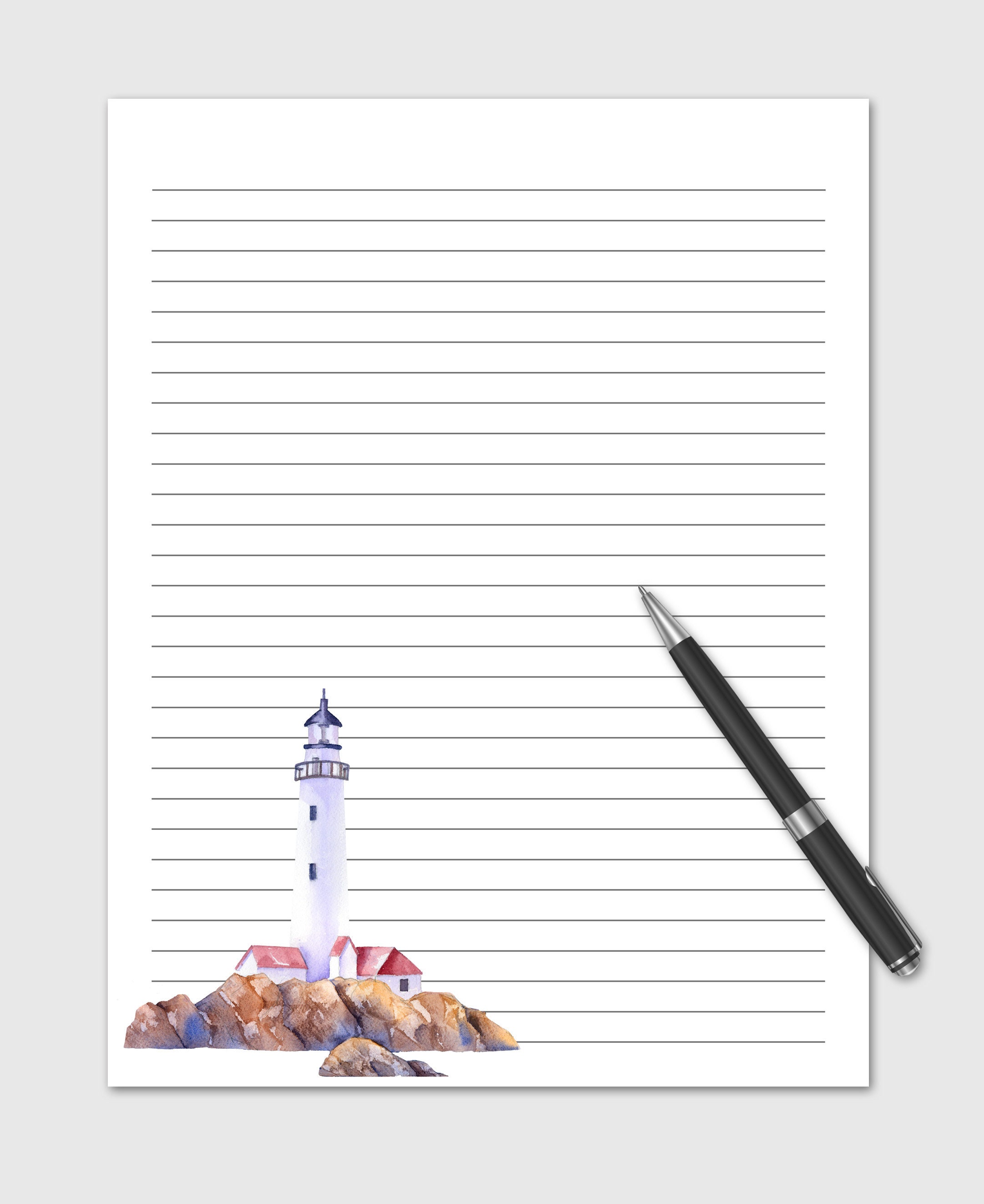 Printable Stationery Watercolor Lighthouse, Writing Paper Download, 8 ...