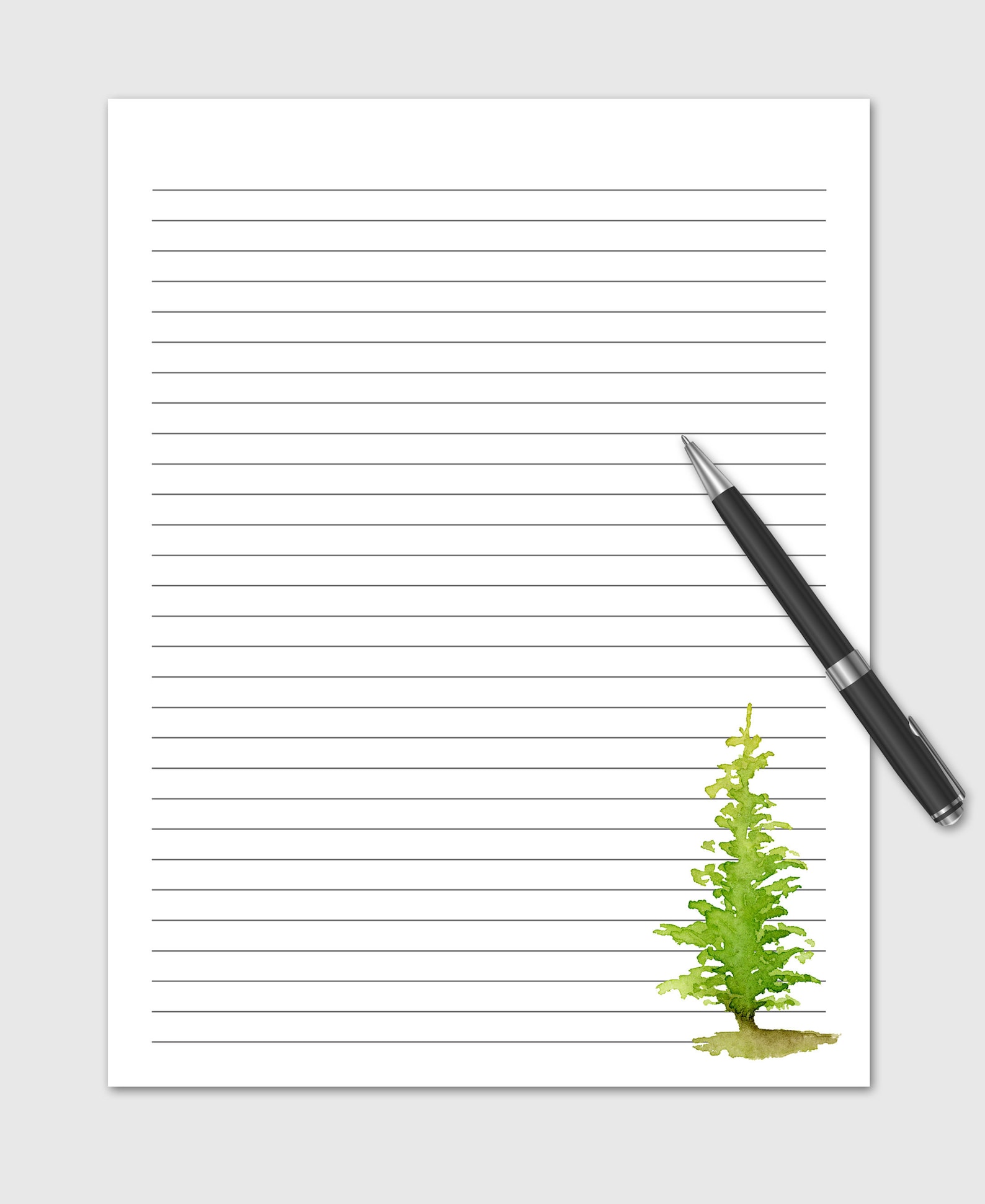Printable Stationery Watercolor Pine Tree, Writing Paper Download, 8 ...