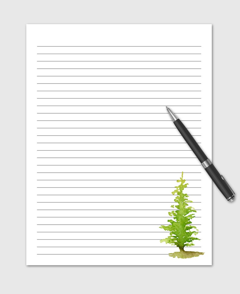 Printable Stationery Watercolor Pine Tree, Writing Paper Download, 8 ...