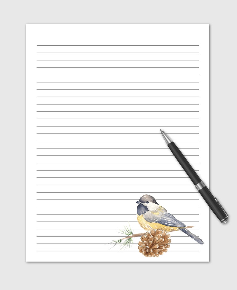 Printable Stationery Watercolor Bird on Pinecone, Letter Writing Paper ...