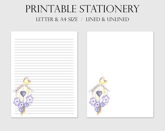 Printable Stationery Watercolor Bird & Birdhouse, Letter Writing Paper ...