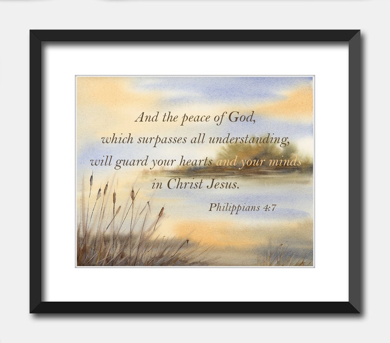Bible Verse Wall Art Print Philippians 4:7 Watercolor Foggy Lake ...