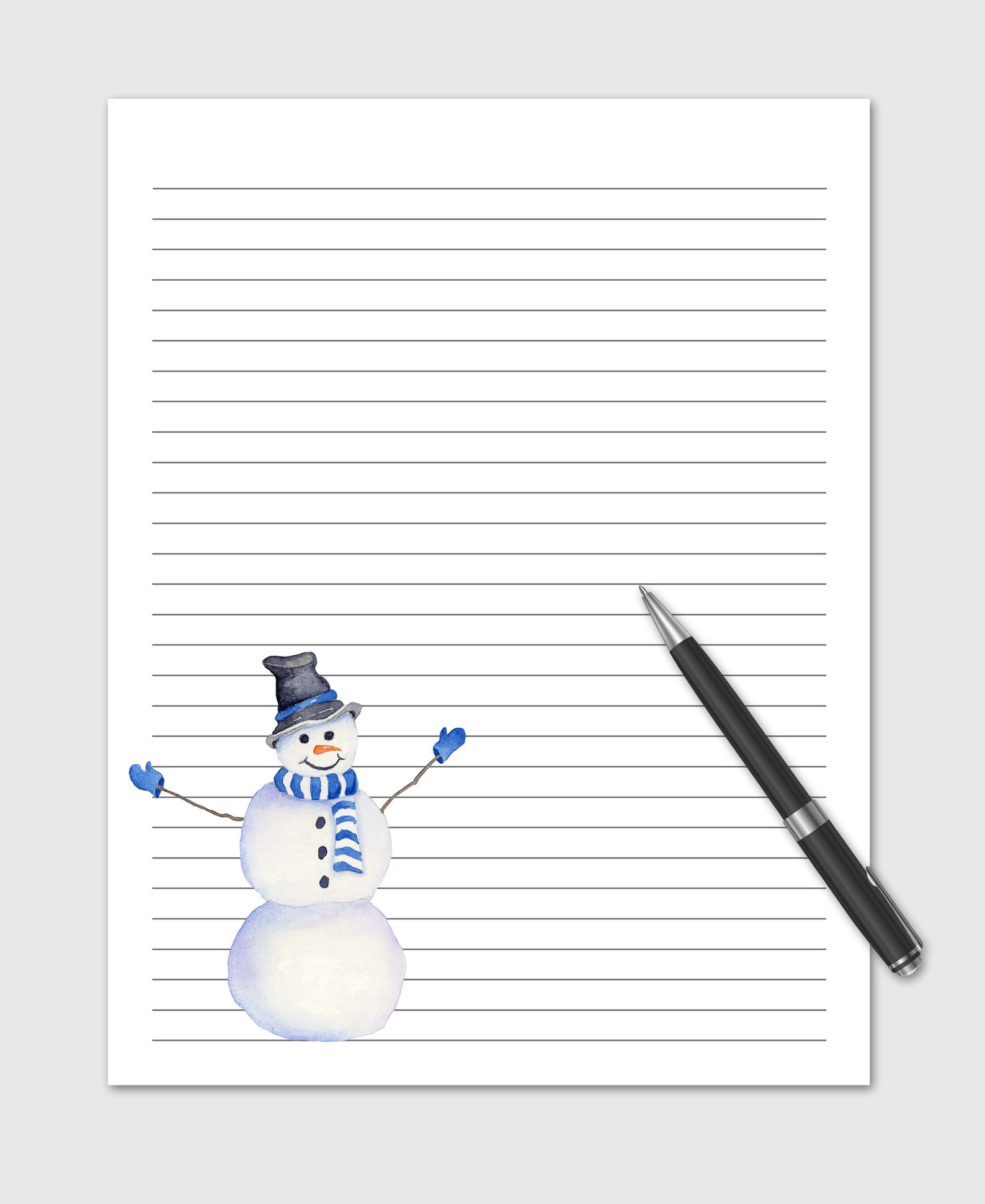 Printable Stationery Watercolor Snowman, Writing Paper Download, 8.5x11 ...