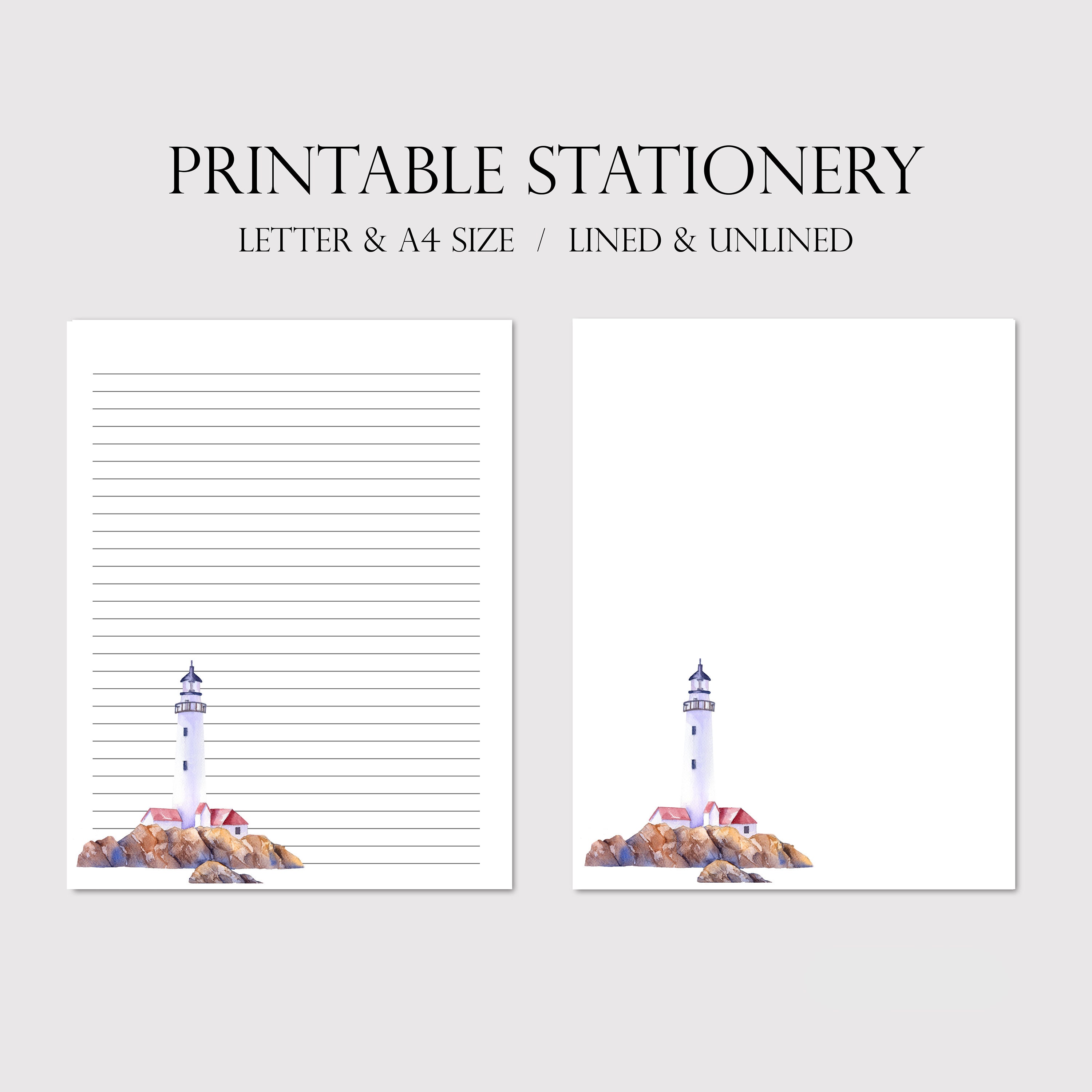 Printable Stationery Watercolor Lighthouse, Writing Paper Download, 8 ...