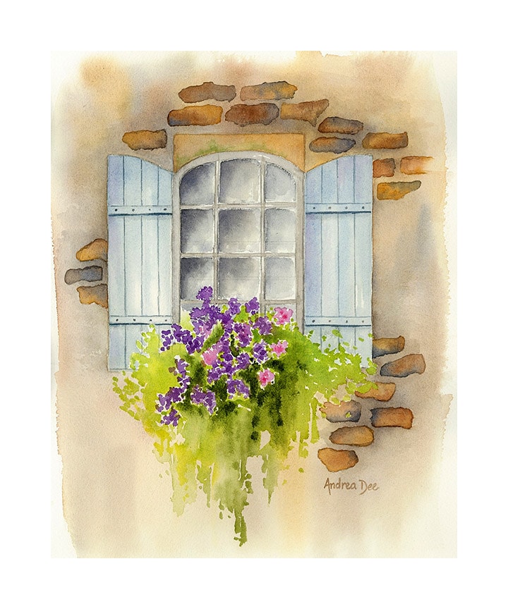 Watercolor Window Flower Box Printable Painting Instant Download Wall ...