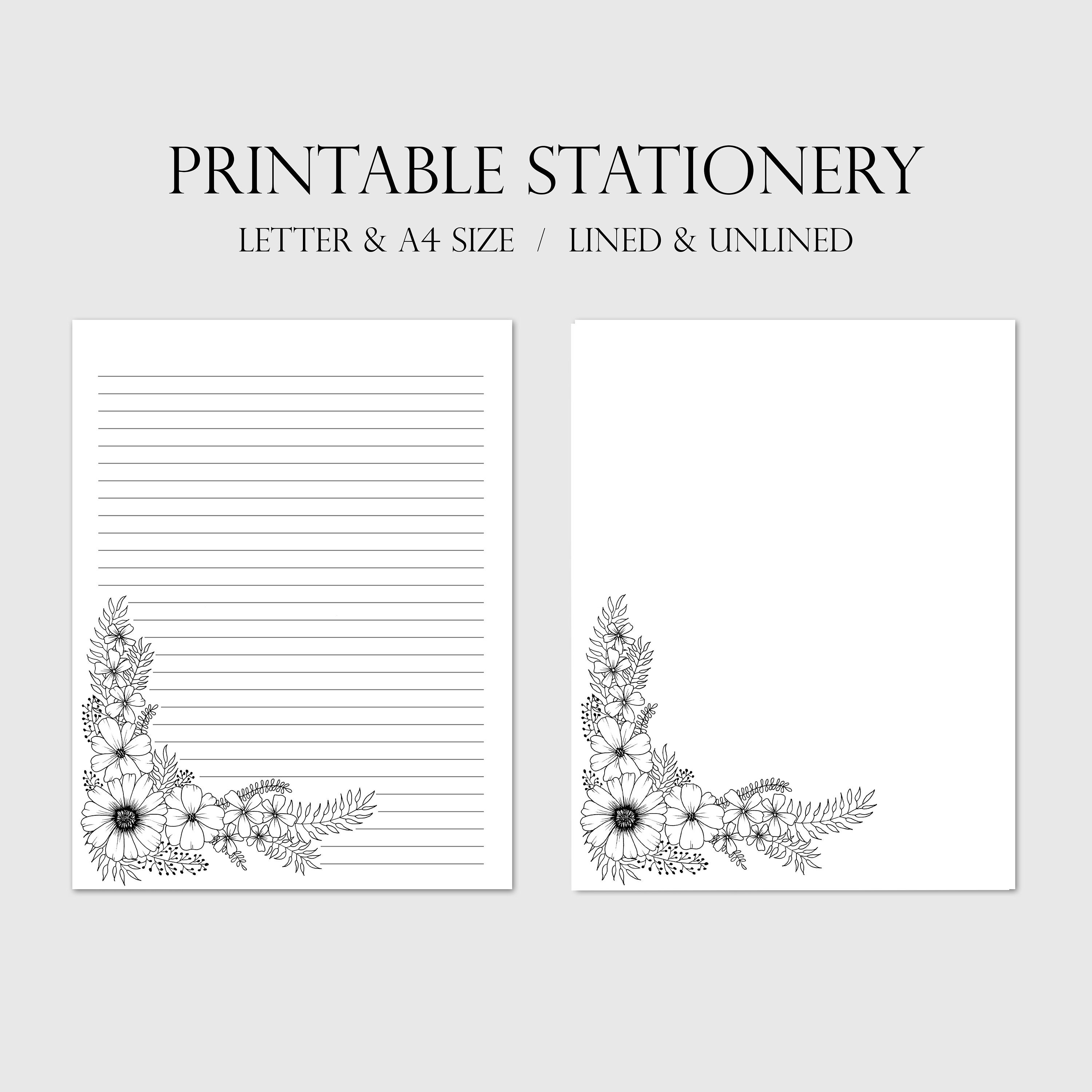 Printable Stationery Hand Drawn Floral Corner Wreath, Writing Paper ...