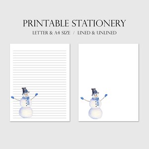 Printable Stationery Watercolor Snowman, Writing Paper Download, 8.5x11 ...
