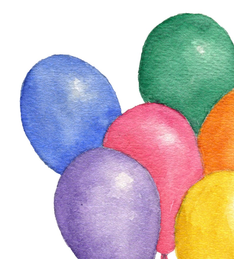 Balloons Watercolor Clipart, PNG Instant Download, Hand Painted ...