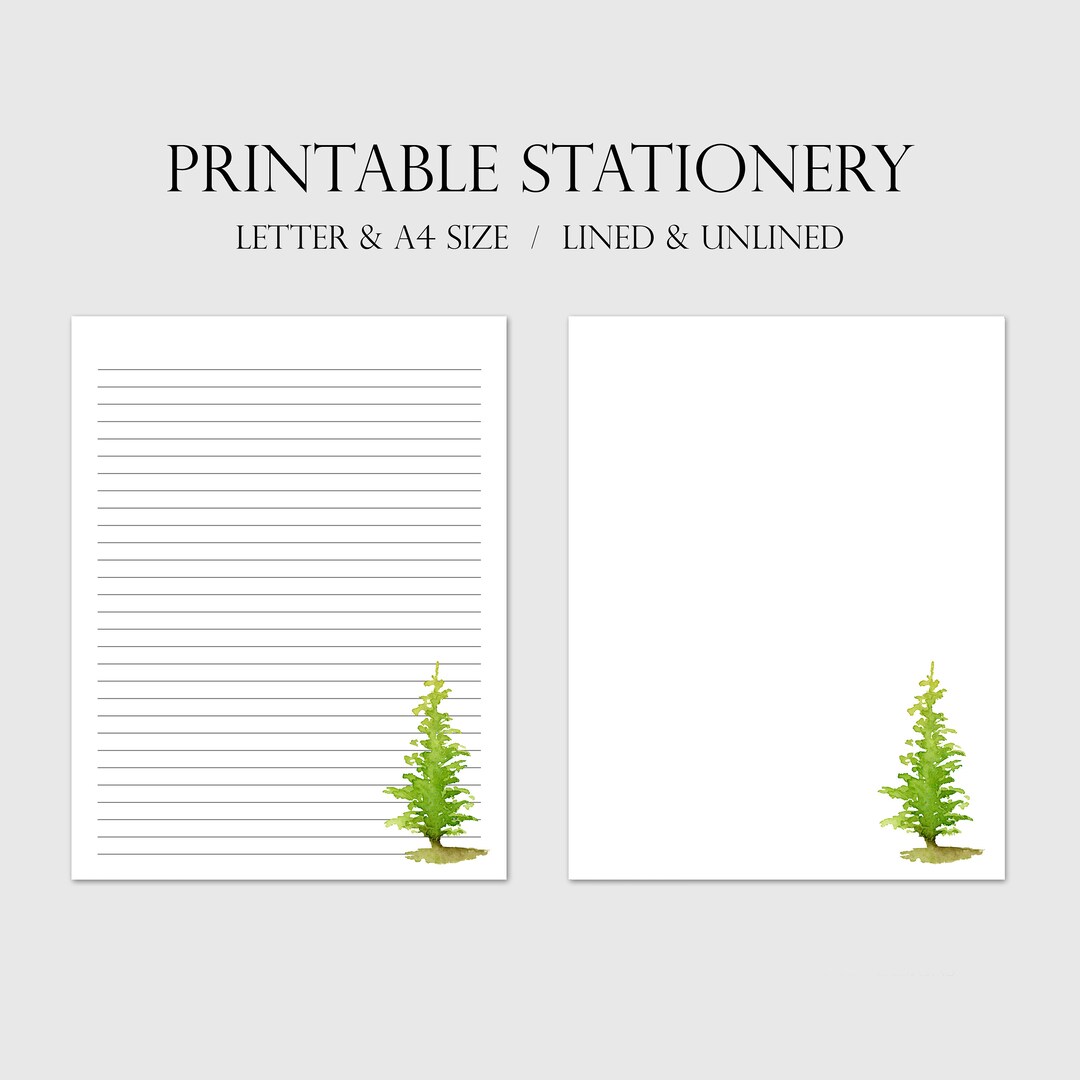 Printable Stationery Watercolor Pine Tree, Writing Paper Download, 8 ...