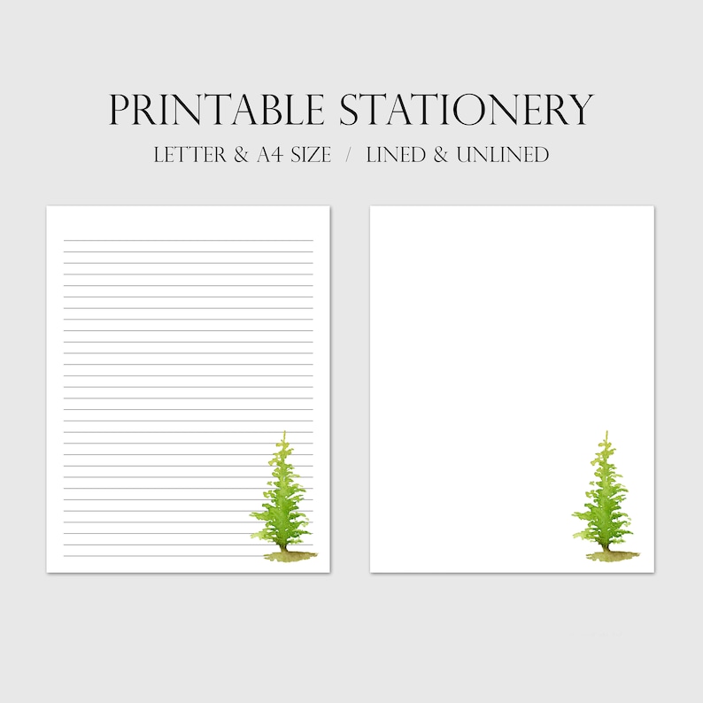 Printable Stationery Watercolor Pine Tree, Writing Paper Download, 8 ...