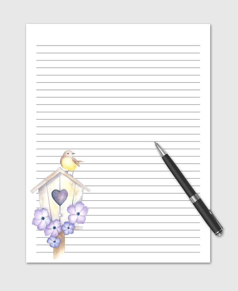 Printable Stationery Watercolor Bird & Birdhouse, Writing Paper ...