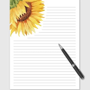 Printable Stationery Watercolor Sunflower, Writing Paper Download, 8 ...