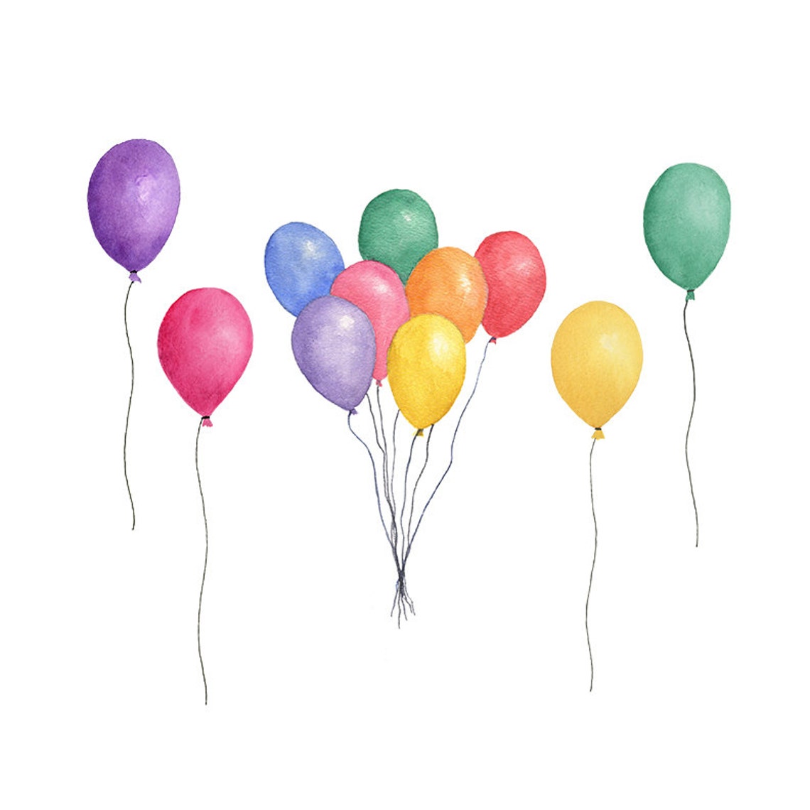 Luftballons Aquarell Clipart, PNG Instant Download, von Hand bemalt ...