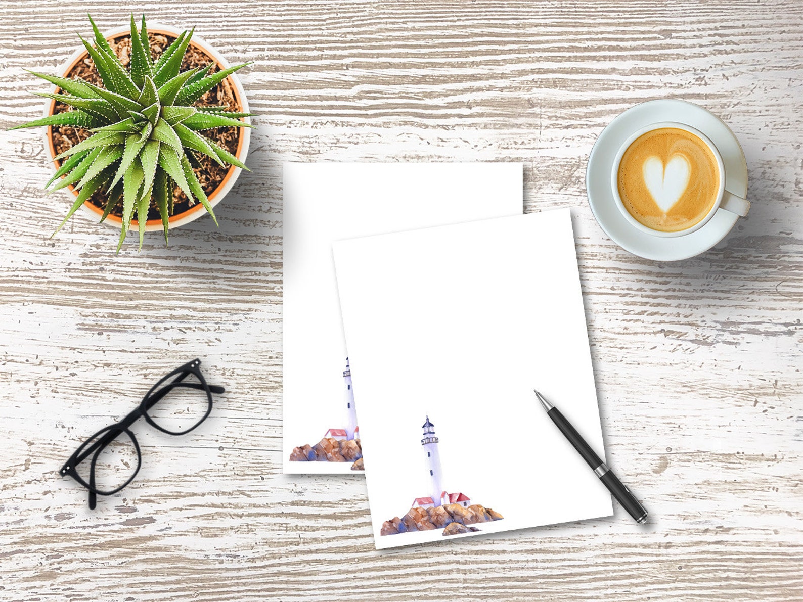 Printable Stationery Watercolor Lighthouse, Writing Paper Download, 8 ...