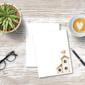 Printable Stationery Watercolor Bird & Birdhouse, Letter Writing Paper ...