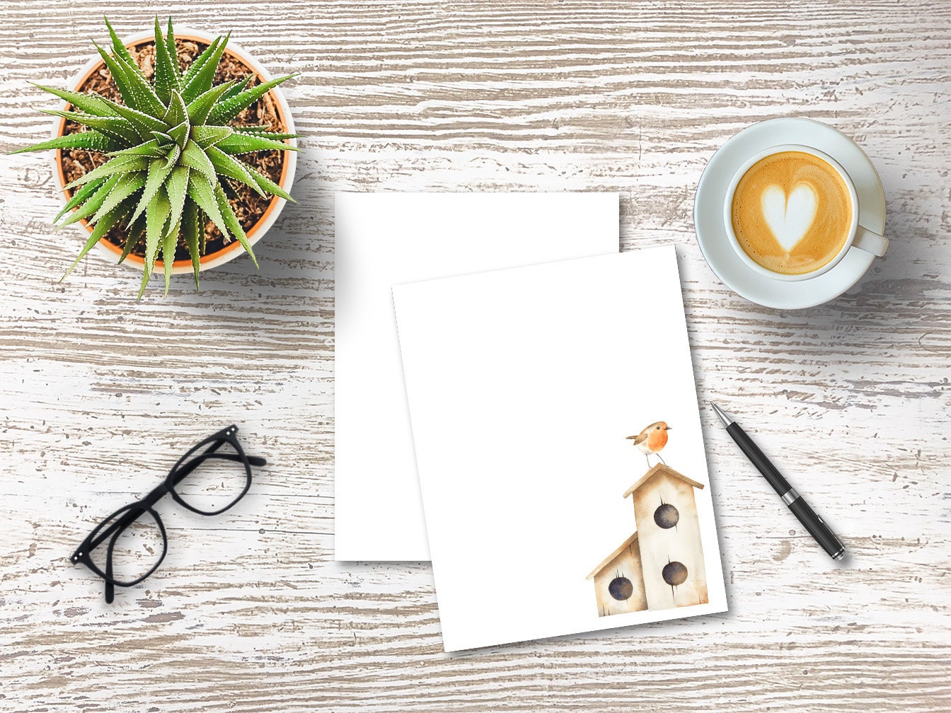 Printable Stationery Watercolor Bird & Birdhouse, Letter Writing Paper ...