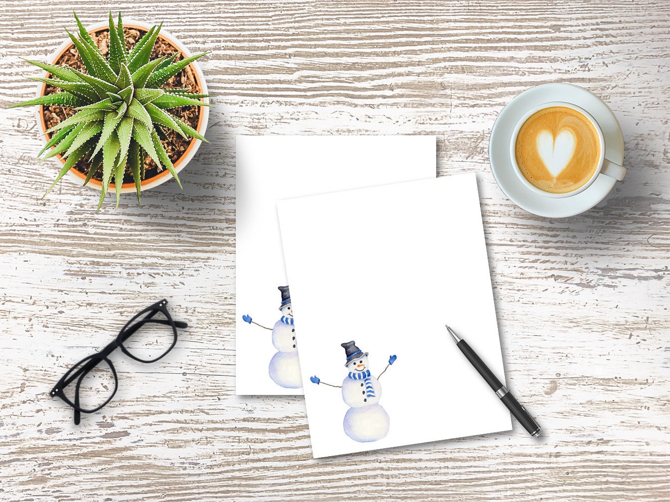 Printable Stationery Watercolor Snowman, Writing Paper Download, 8.5x11 ...