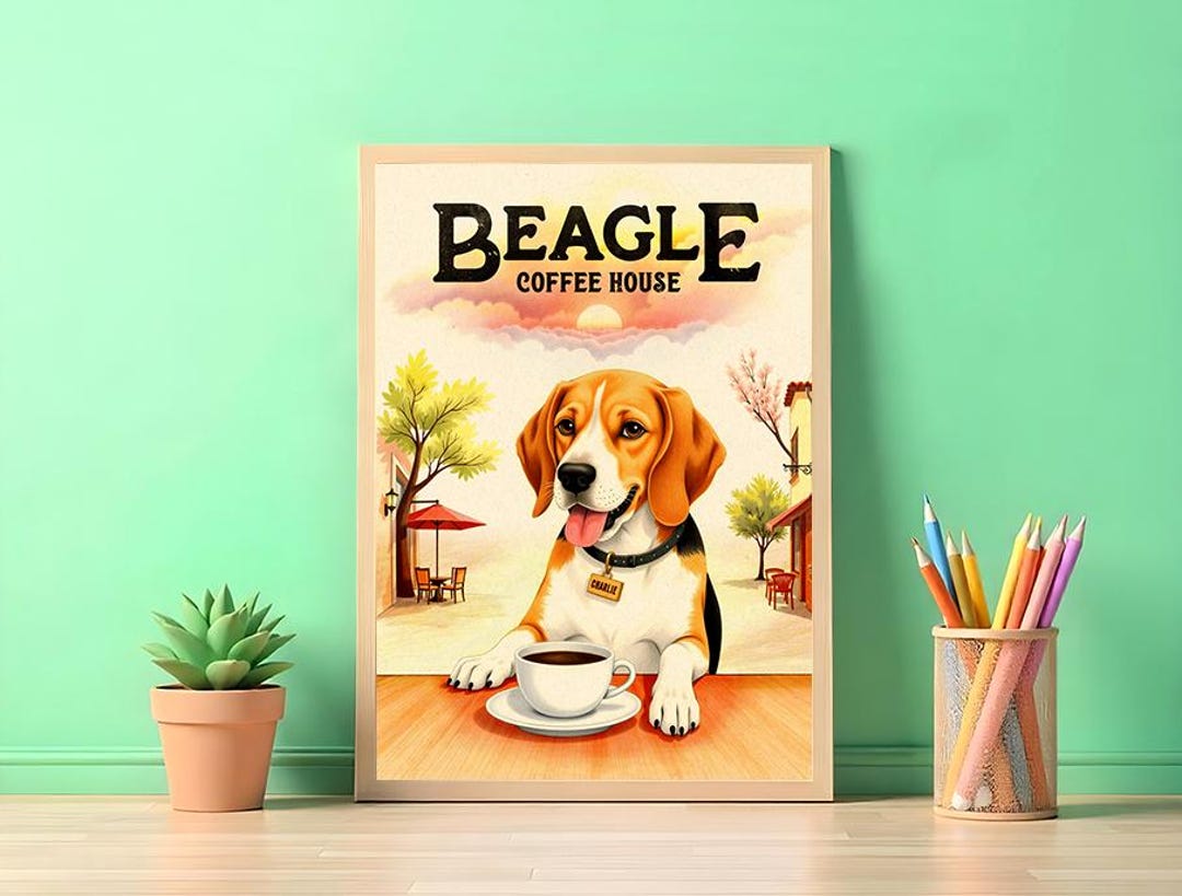 Personalized Beagle Coffee Minimalist Poster, Beagle Art Print, Custom ...