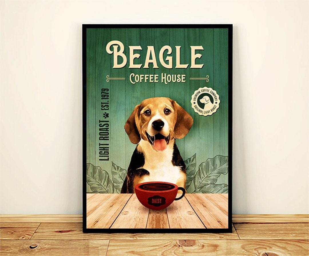 Personalized Beagle Coffee Minimalist Poster, Beagle Art Print, Custom ...
