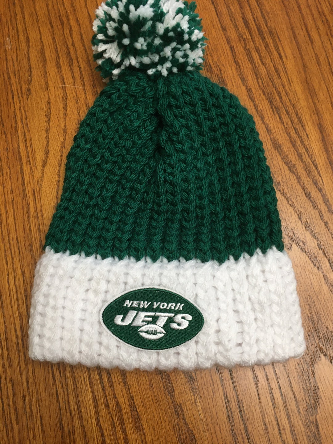 New York Jets Knitted Winter Hat Embroidered Logo With Pompom - Etsy