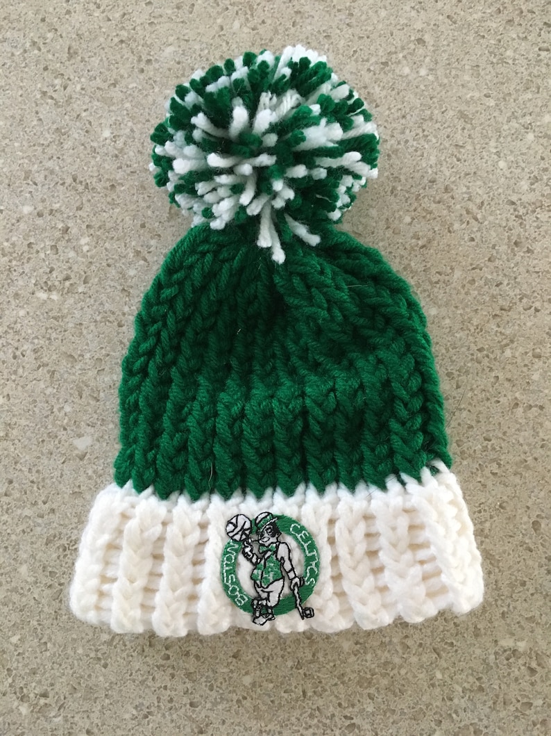 Boston Knitted Winter Hat Embroidered Logo Pompom Basketball Newborn ...