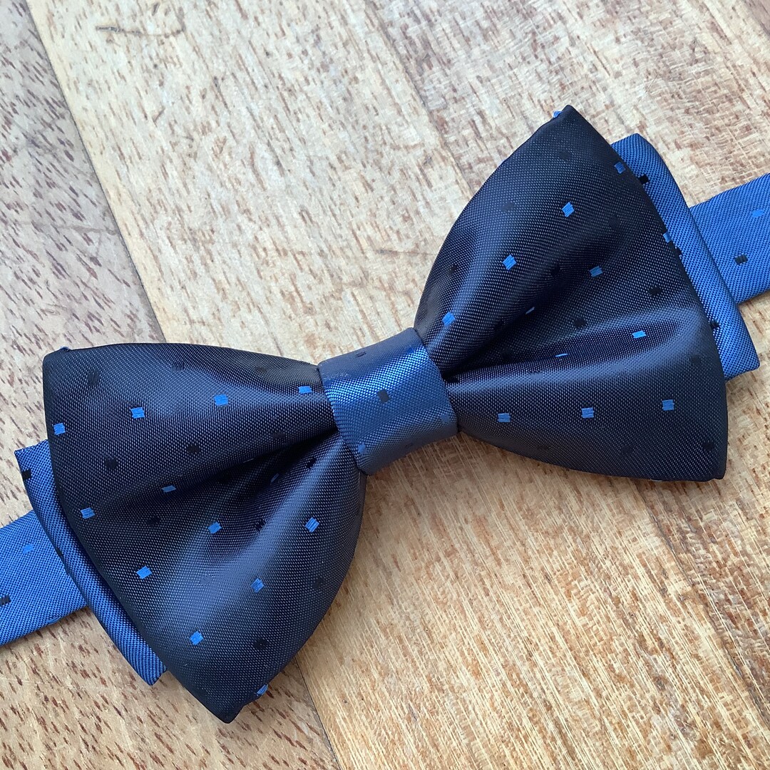 Blue Bow Tie Checked Pattern, Dark Blue, Indigo Double Layer, Royal ...
