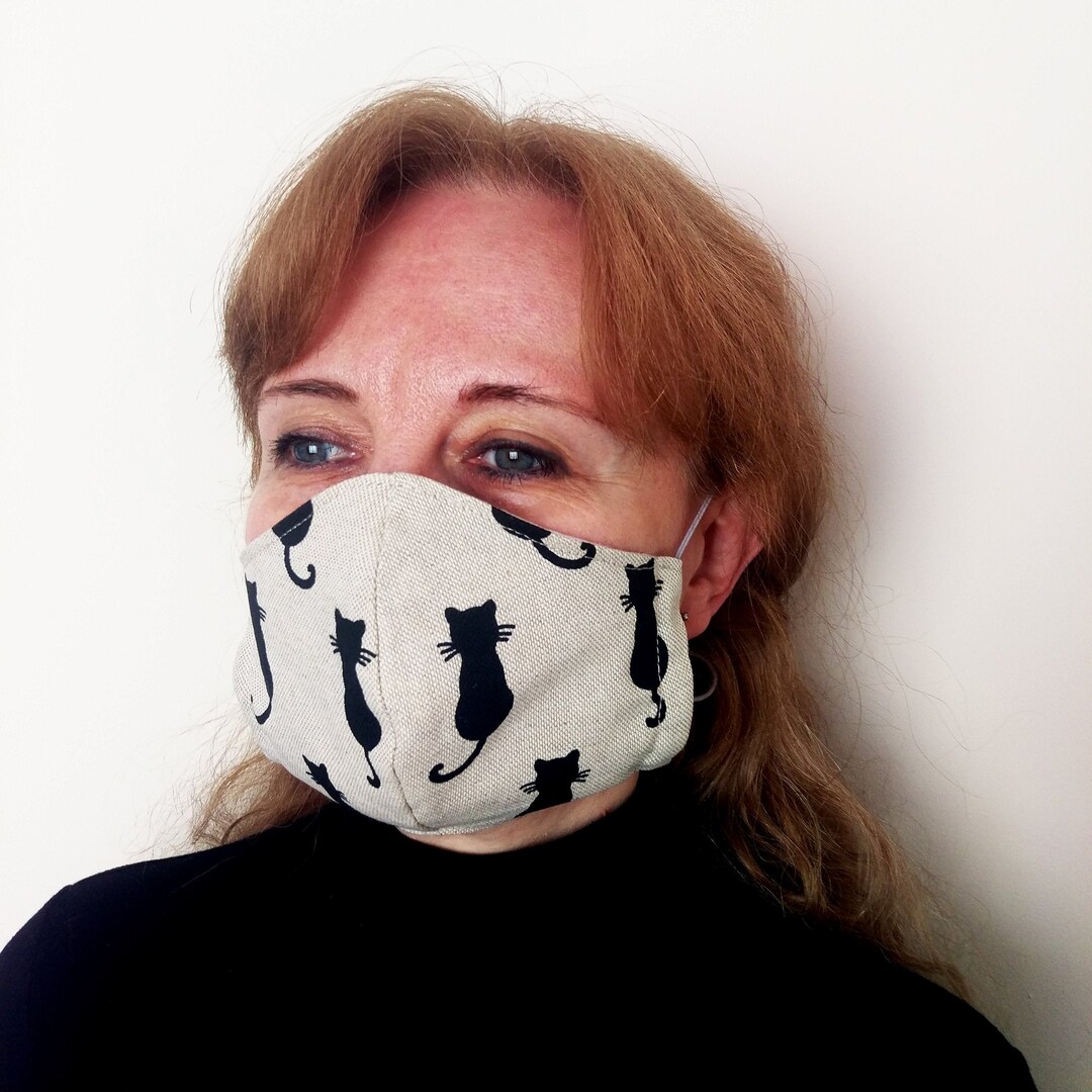 Face Mask With Cats, Black Kitties, Grey Allergy Mask, Washable ...