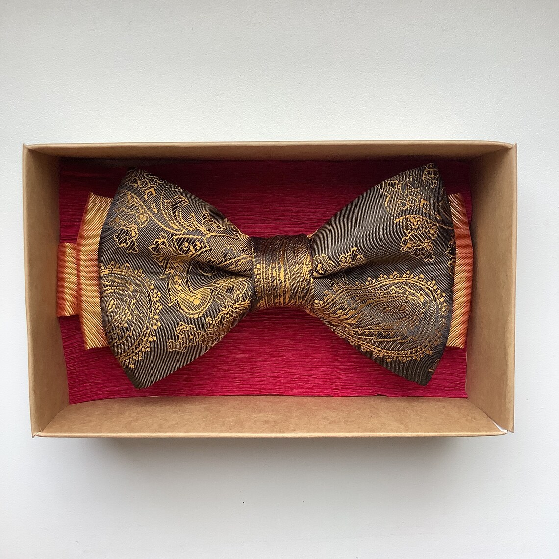 Copper Bow Tie With Orange Gold Layer Bronze Paisley Dark - Etsy