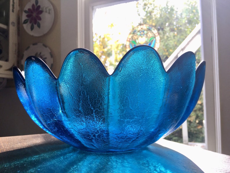 Vintage 1965 / 1966 BLENKO Glass SALAD Bowl SET Peacock Blue | Etsy
