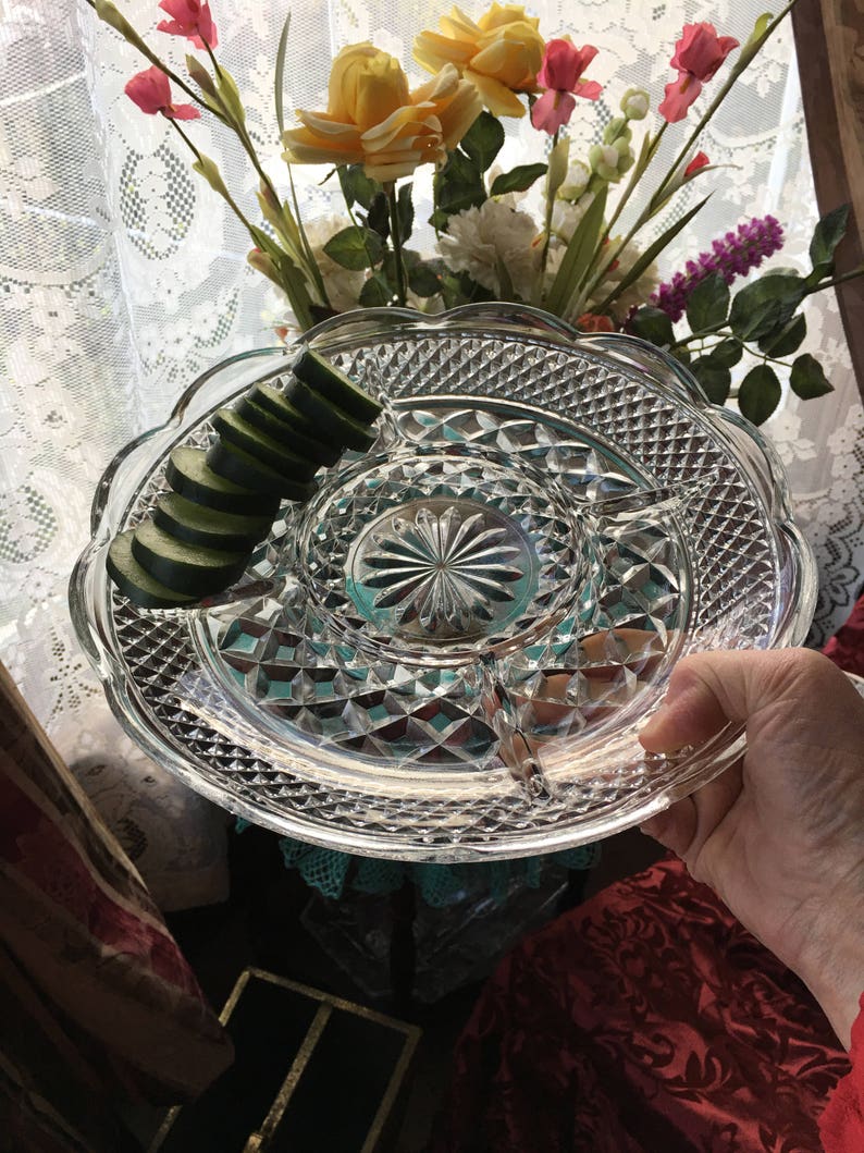 Vintage WEXFORD Lead Crystal Relish Serving TRAY Made by Anchor Hocking ...