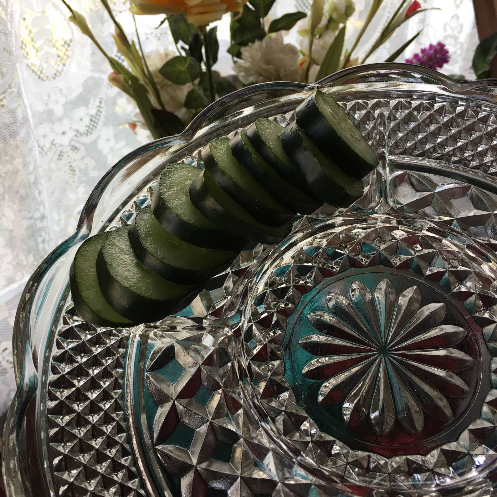 Vintage WEXFORD Lead Crystal Relish Serving TRAY Made by Anchor Hocking ...