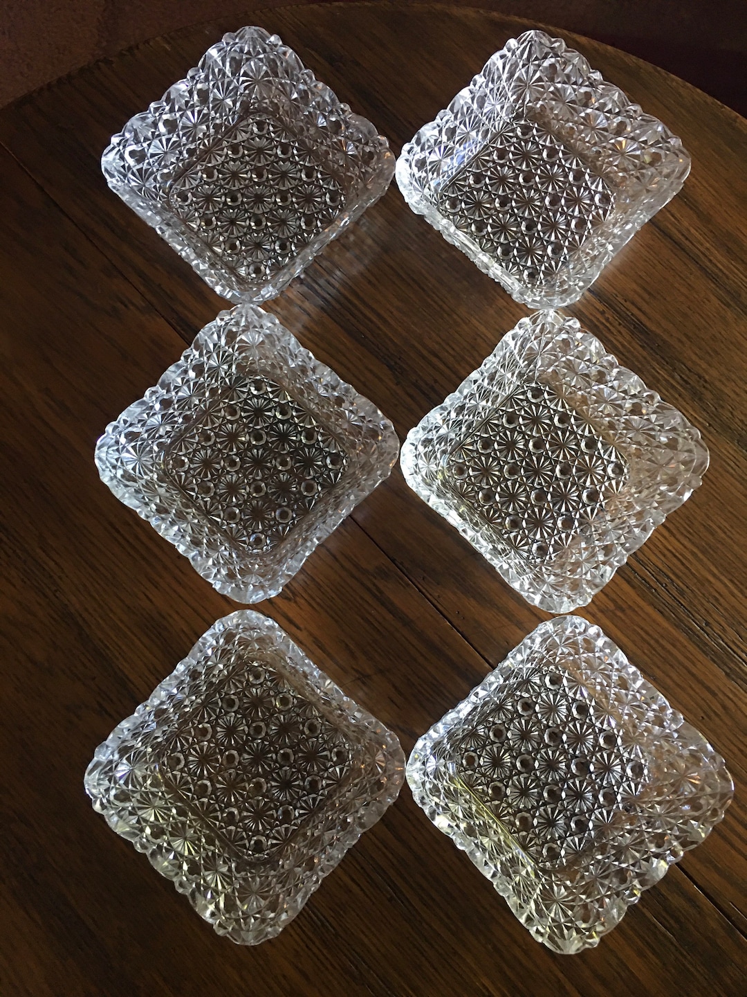 Vintage EAPG Daisy & Button Pattern Clear Square BERRY BOWL Set Line ...