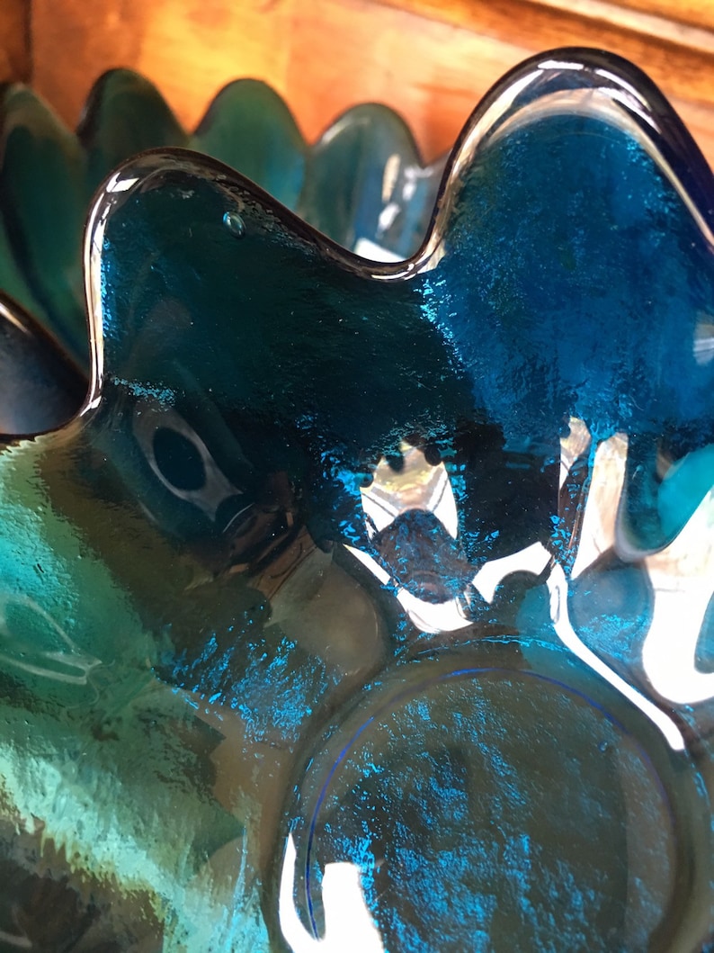 Vintage 1965 / 1966 BLENKO Glass SALAD Bowl SET Peacock Blue | Etsy