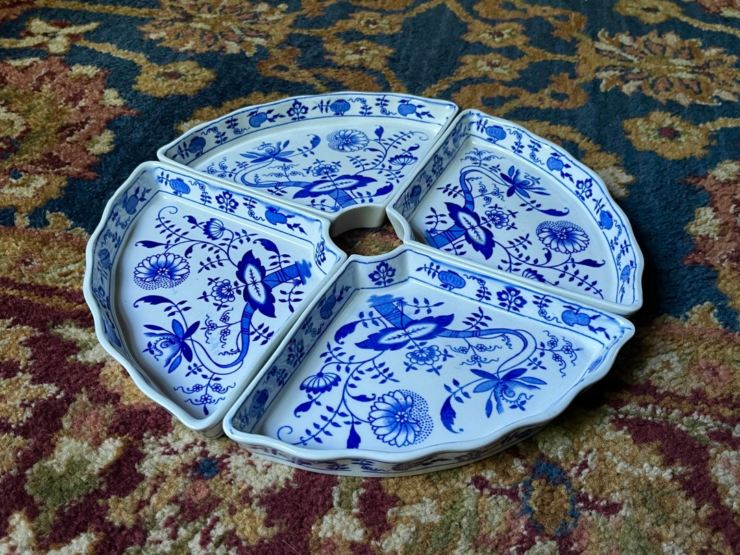 RARE Vintage BOOTHS Silicon CHINA Blue Onion Pattern Hors D’oeuvres 4 ...