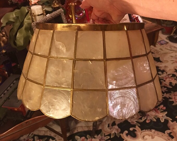 Vintage Replacement CAPIZ SHELL Lamp SHADE Leaded Brass Panel Light ...