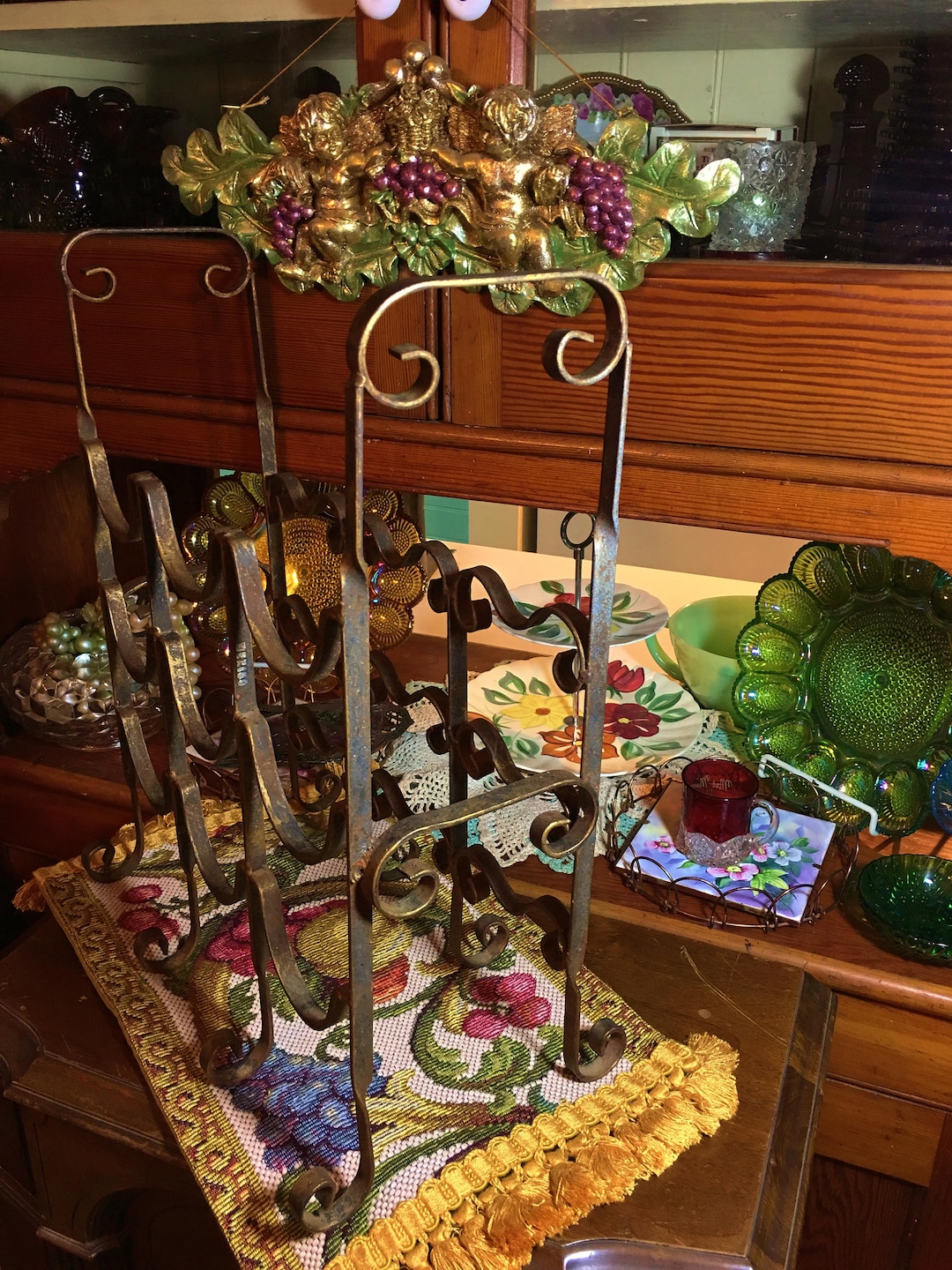 Vintage RUSTIC Metal WINE RACK Made in Mexico Wrought Iron Spanish ...