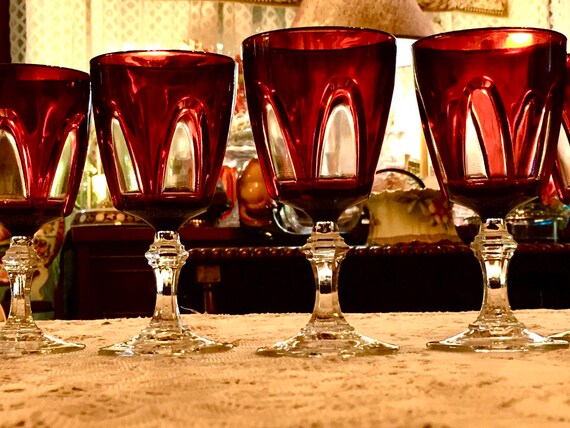 Vintage SET of 10 Gothic Pattern FRENCH CRYSTAL Ruby Red & - Etsy