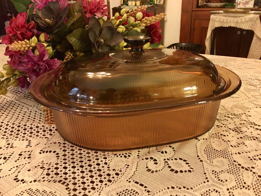 Vintage Corning VISIONS Cookware Amber Glass 4 LITER ROASTER Pan ...