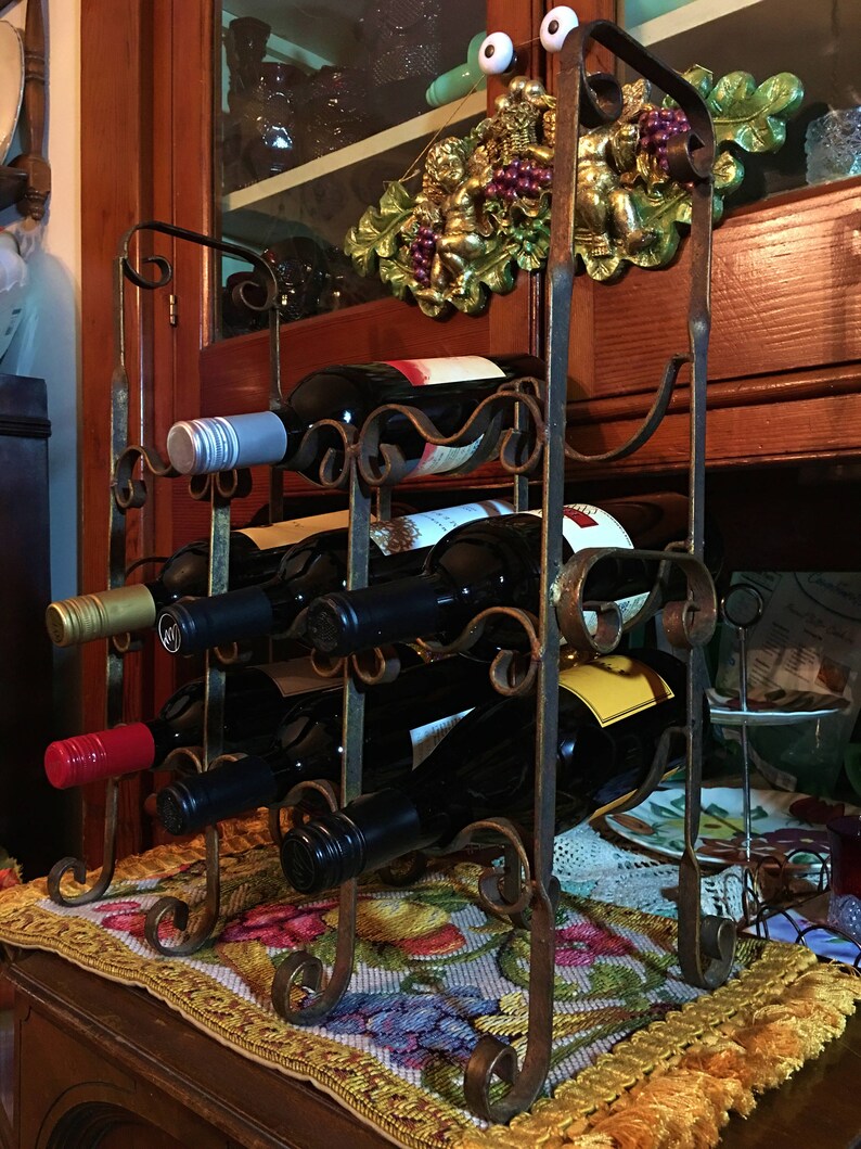Vintage RUSTIC Metal WINE RACK Made in Mexico Wrought Iron - Etsy