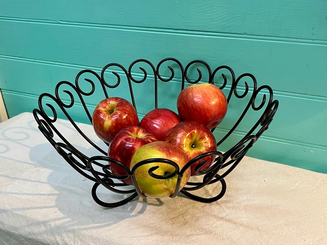 Vintage Black Metal Scroll Fruit Bowl Black Metal Fruit Basket ...