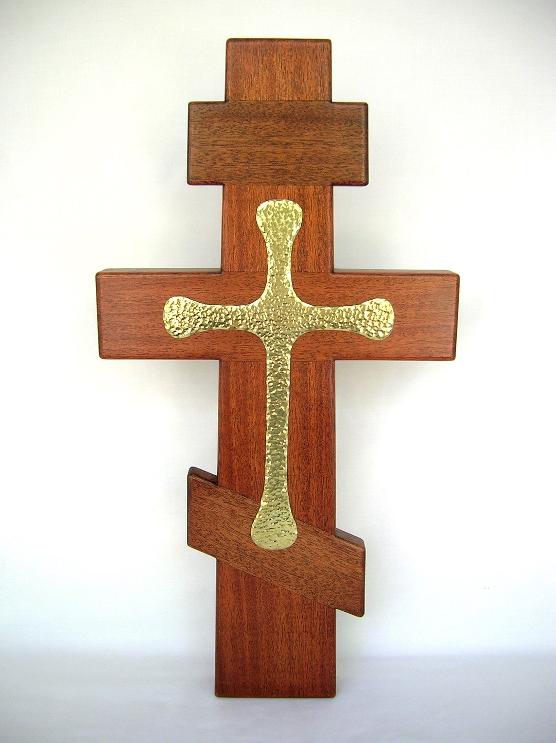 Large 20 Inch Wood Greek Orthodox Byzantine Cross With Brass Inlay ...