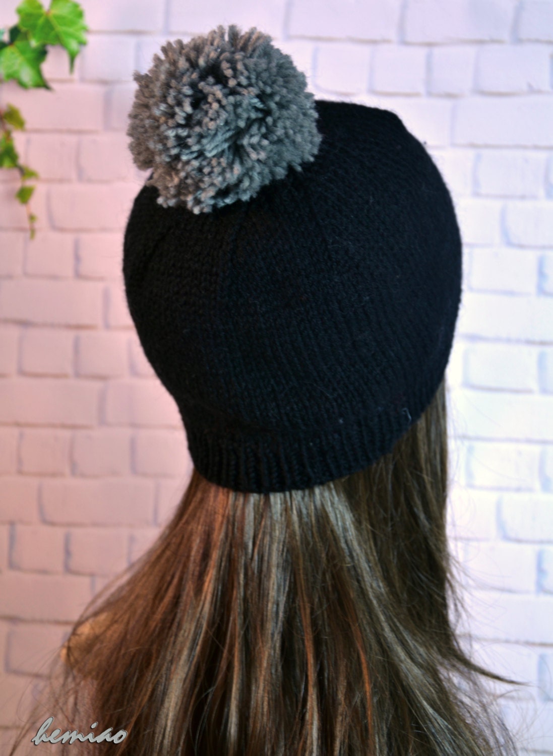 Knitted Skull Hat for Adult hand Knit Woman Pom Pom Hat With - Etsy