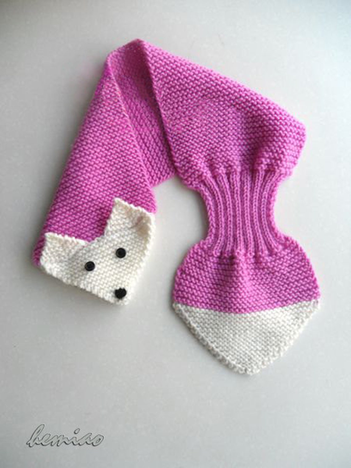 Hand Knit Fox Scarf Kid /adults scarf Orange/ Purple | Etsy