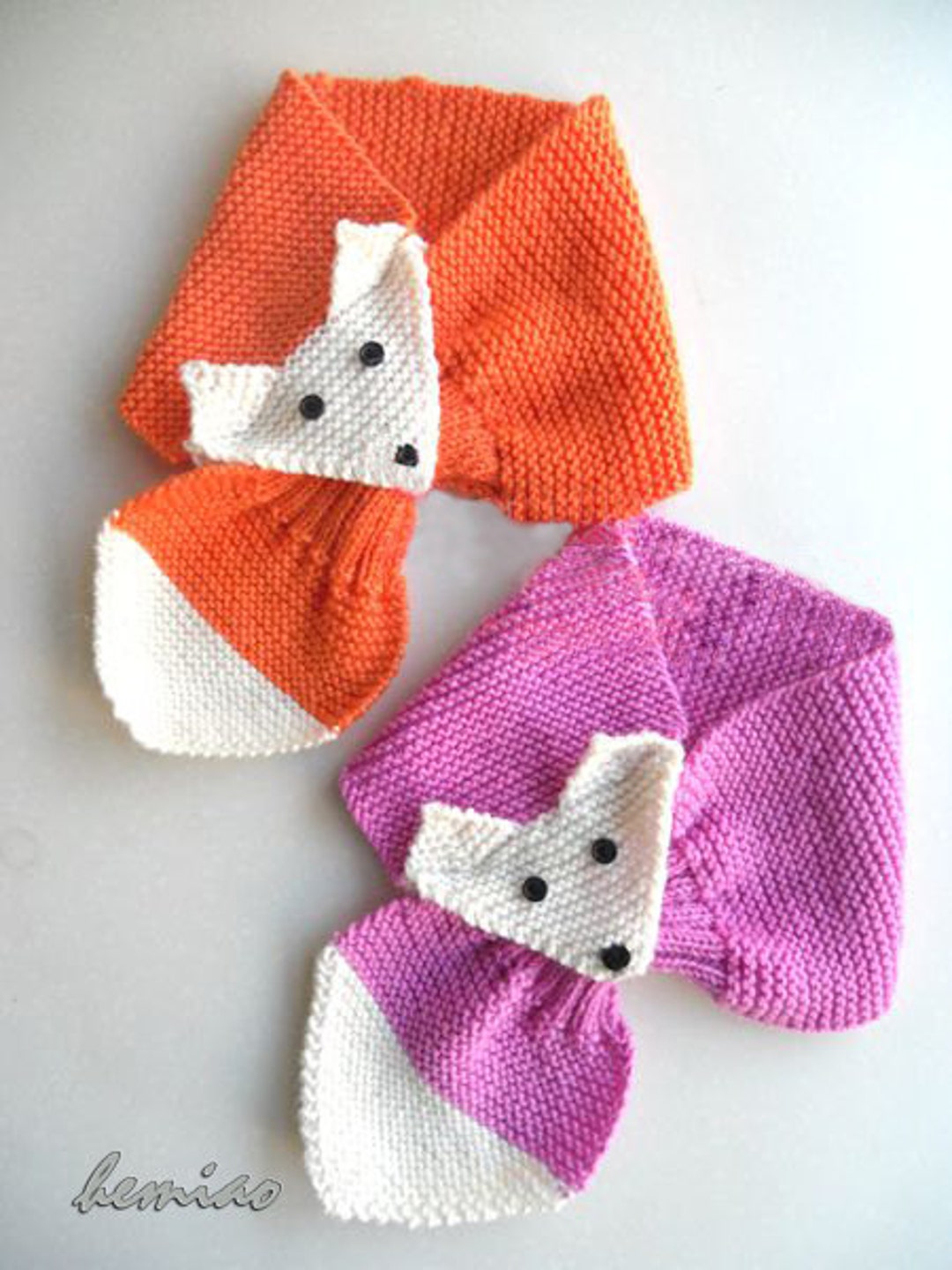 Hand Knit Fox Scarf, Kid /adults Scarf, Orange/ Purple Knit Fox Scarf ...